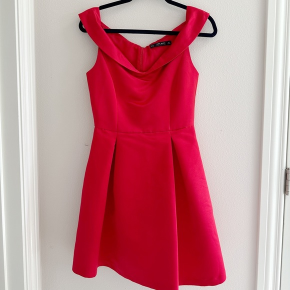 Zara | Dresses | Zara Basic Red Off Shoulder Skater Dress | Poshmark